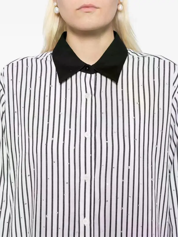 MACGRAW Striped Oversized Shirt With Crystal Embellishments