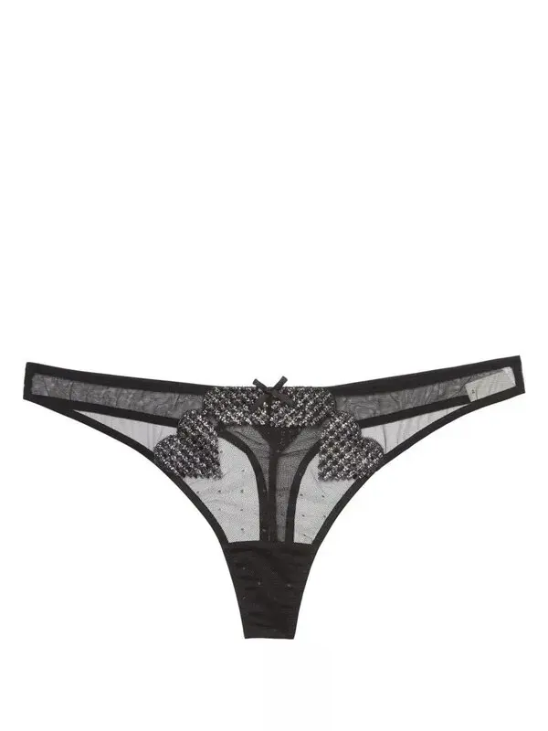 FLEUR DU MAL Heart Embroidered Thong - Black