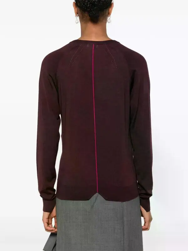 LANVIN Fine Knit Pointelle Trim V-neck Sweater - Red