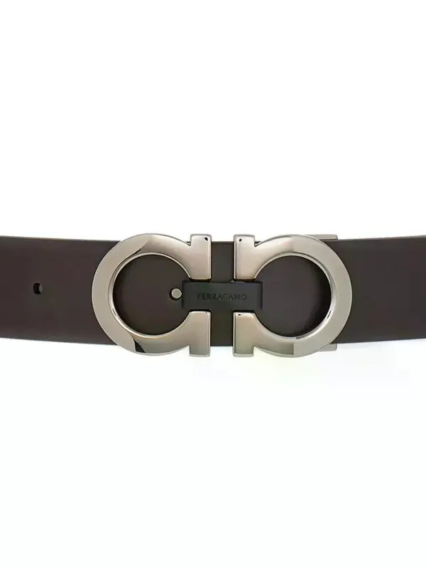 FERRAGAMO Reversible Gancini Leather Belt - Brown