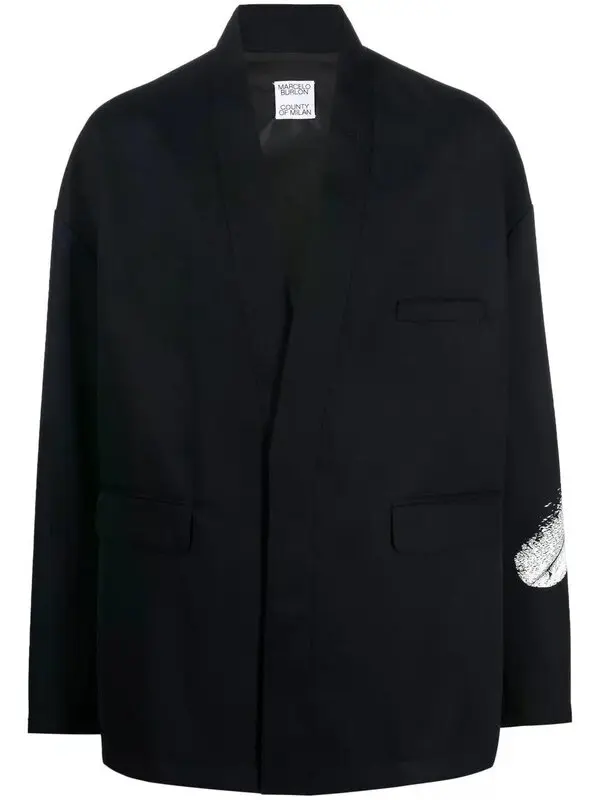 COUNTY OF MILAN Marcelo Burlon Feather Print Wool Blazer