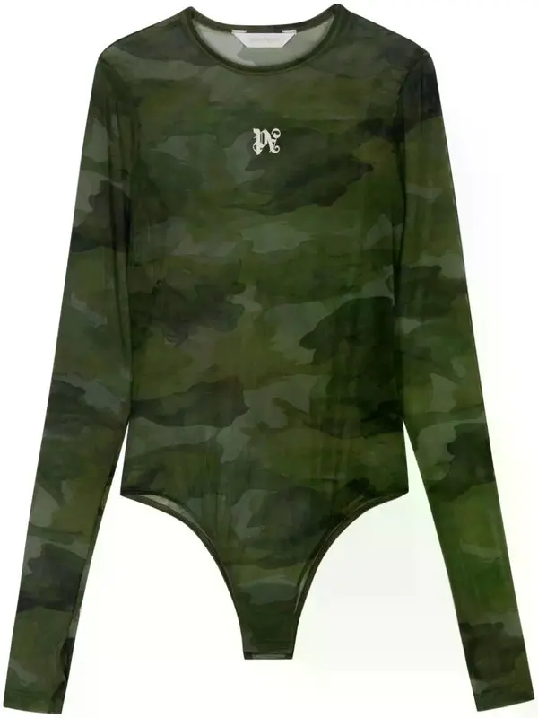 Palm Angels Embroidery-logo Camouflage Bodysuit - Green