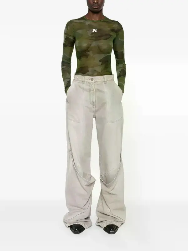 Palm Angels Embroidery-logo Camouflage Bodysuit - Green