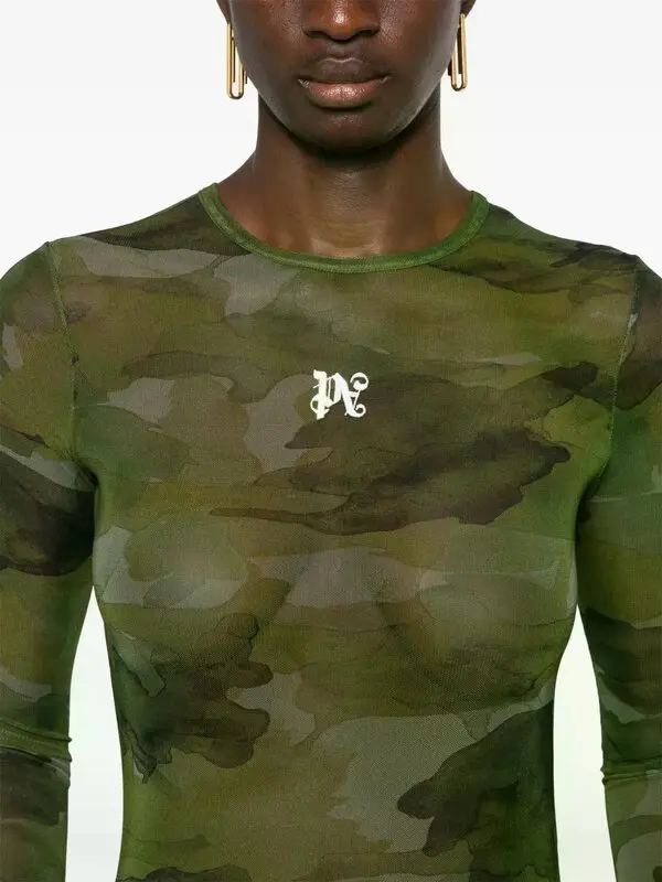 Palm Angels Embroidery-logo Camouflage Bodysuit - Green
