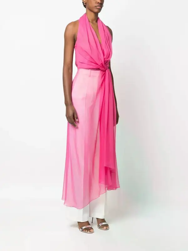 Alberta Ferretti Knotted Halterneck Silk Top
