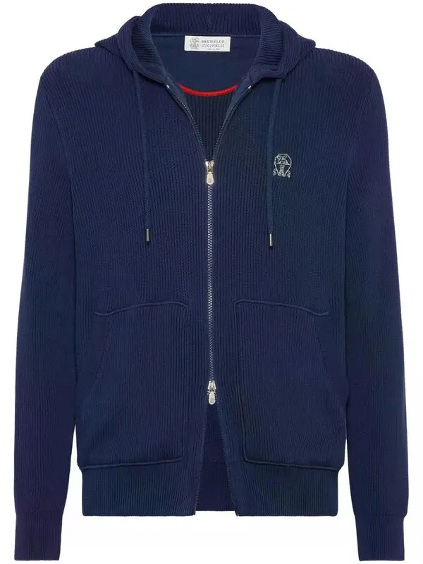 Brunello Cucinelli Knitted Hooded Jacket - Blue