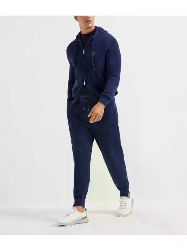 Brunello Cucinelli Knitted Hooded Jacket - Blue