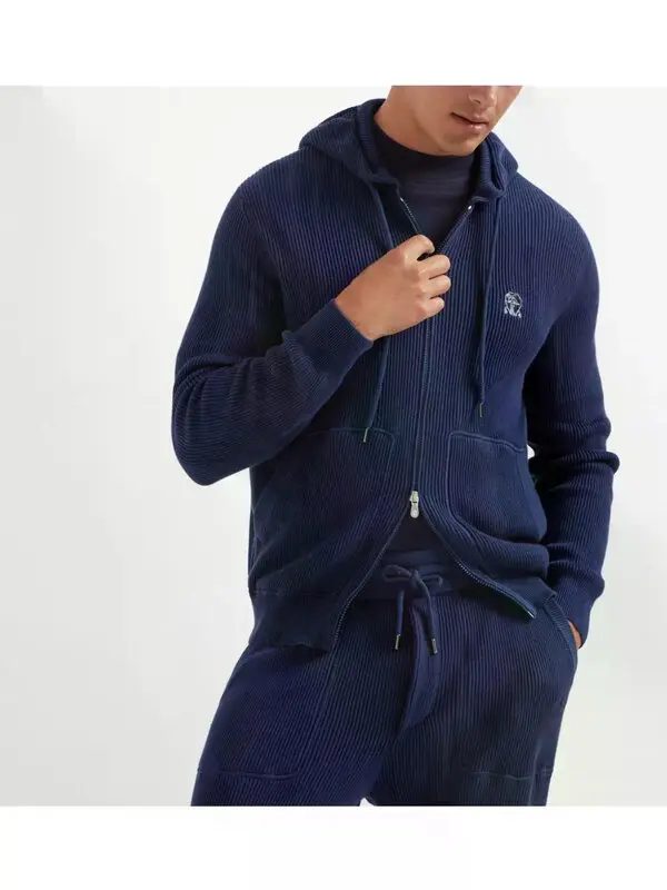 Brunello Cucinelli Knitted Hooded Jacket - Blue