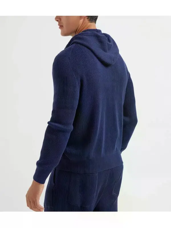 Brunello Cucinelli Knitted Hooded Jacket - Blue