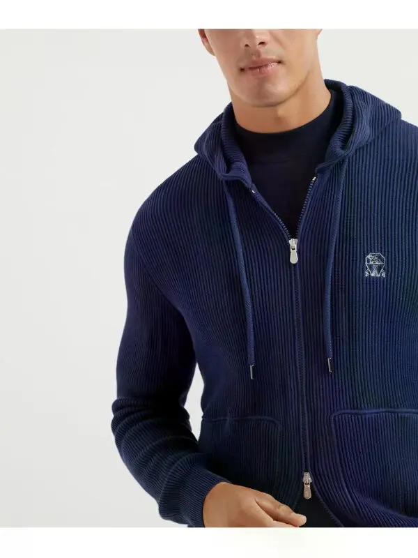 Brunello Cucinelli Knitted Hooded Jacket - Blue