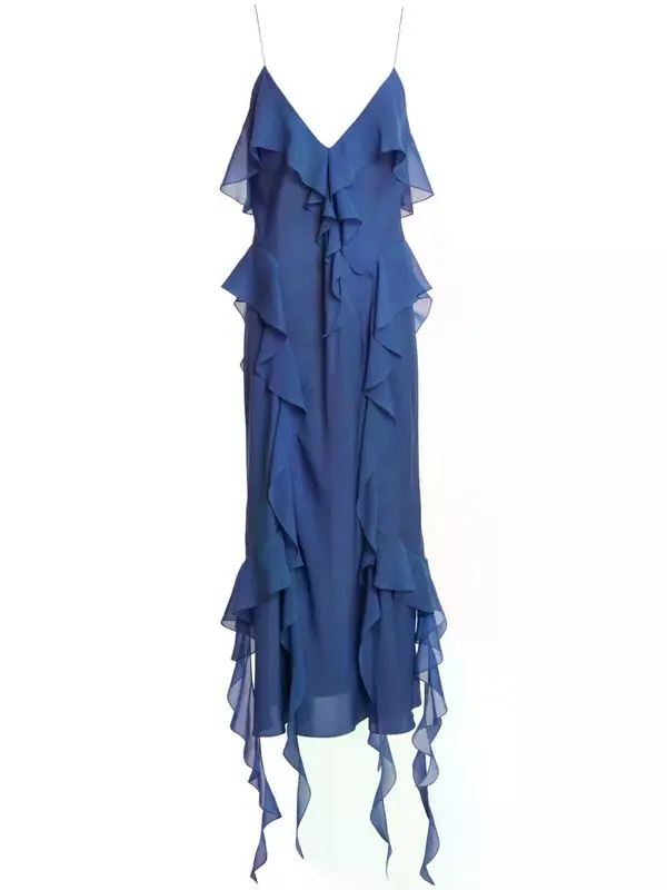 Khaite The Pim Ruffle-trim Silk Midi Dress - Blue