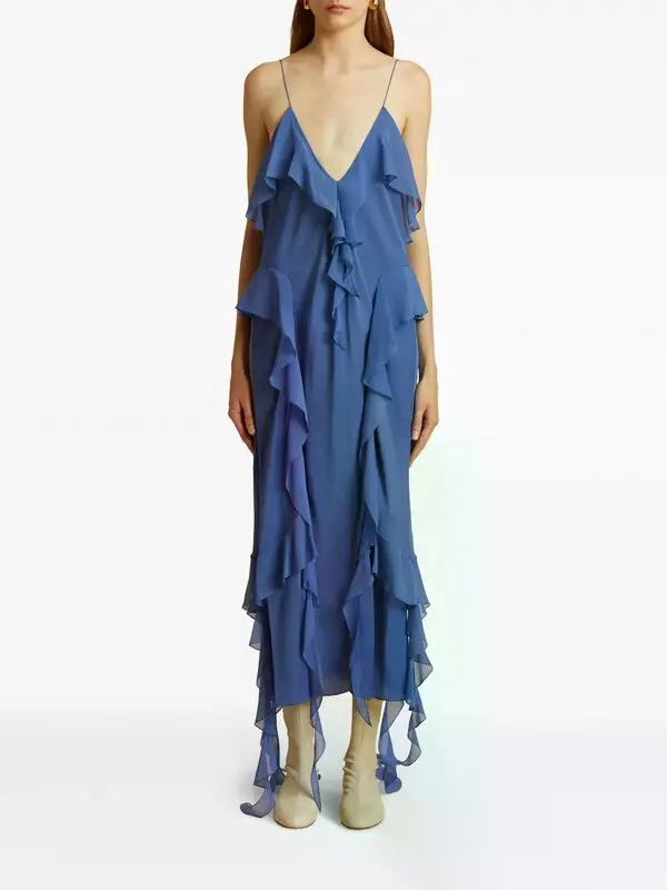 Khaite The Pim Ruffle-trim Silk Midi Dress
