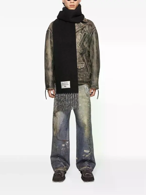 Acne Studios Fringed Logo Scarf - Black