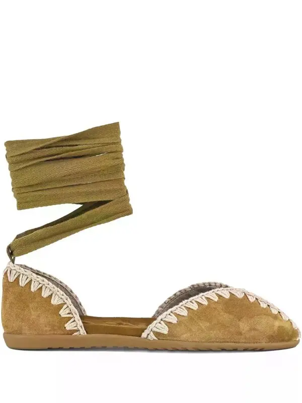 Mou Suede Ballet Flats With Tie Fastening - Brown