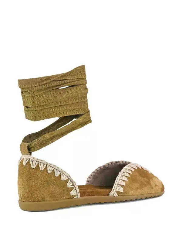 Mou Suede Ballet Flats With Tie Fastening - Brown