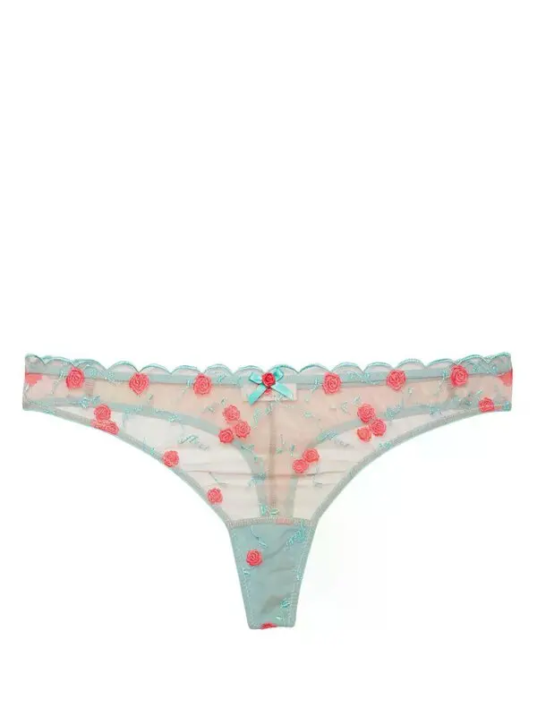 FLEUR DU MAL Rose And Vine Embroidered Thong