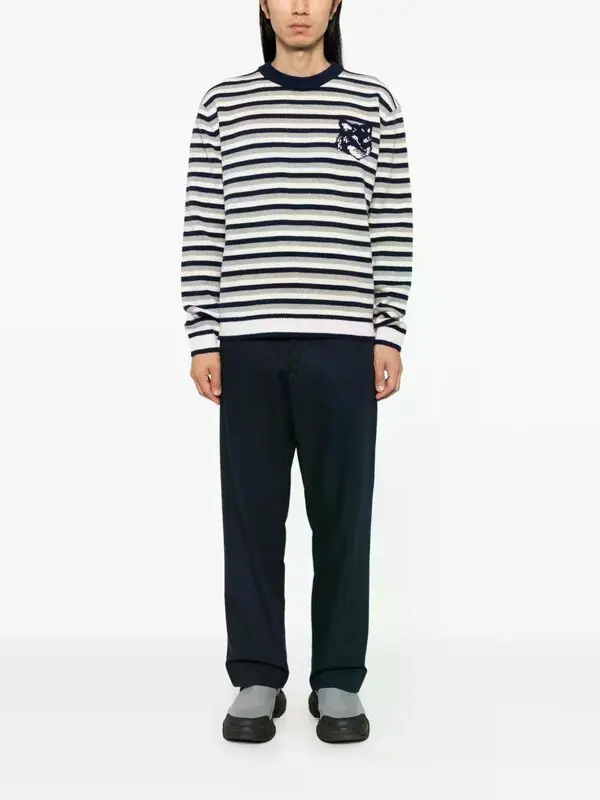 Maison Kitsuné Fox Head Intarsia Striped Jumper