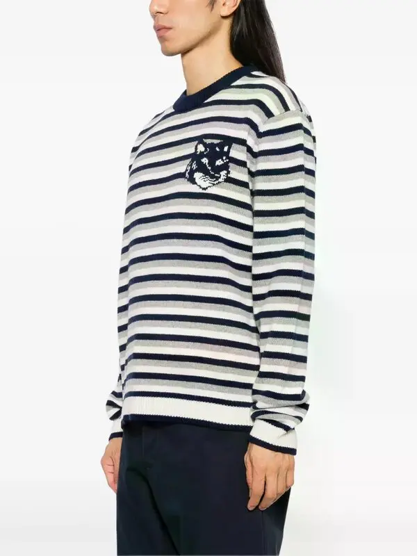 Maison Kitsuné Fox Head Intarsia Striped Jumper