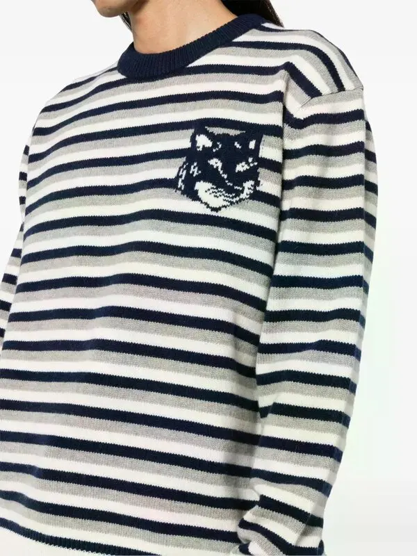 Maison Kitsuné Fox Head Intarsia Striped Jumper