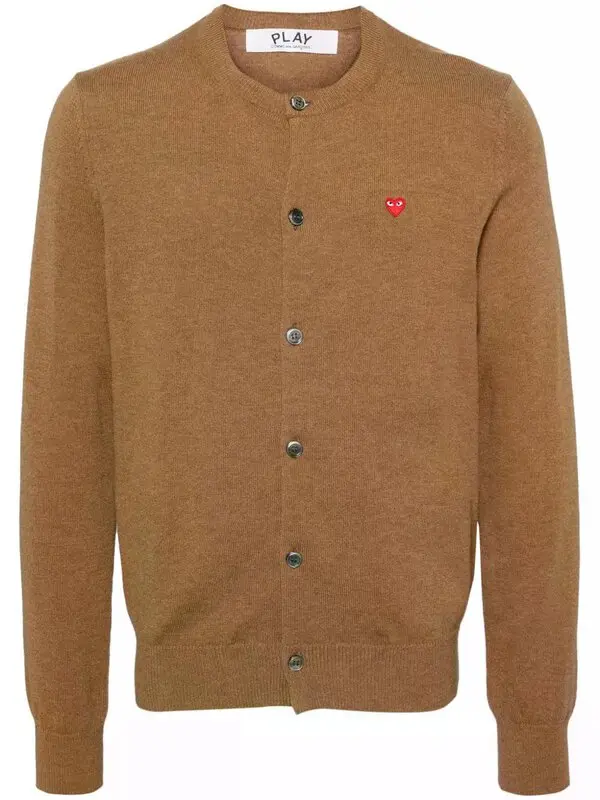 Play Comme Des Garcon Wool Cardigan With Heart Appliqu - Brown