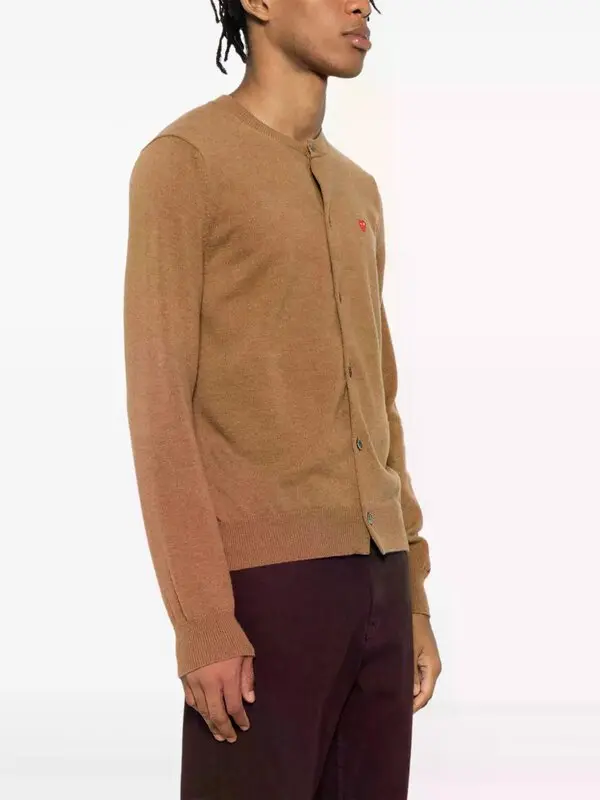 Play Comme Des Garcon Wool Cardigan With Heart Appliqu - Brown