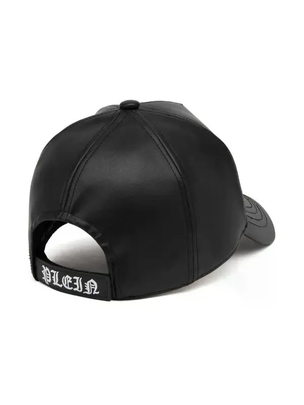 Philipp Plein Baseball Cap With Faux Leather Metal Lettering