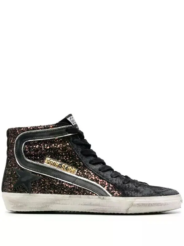 GOLDEN GOOSE Slide Glitter High-top Sneakers - Black