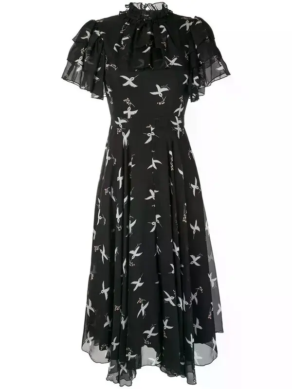 MACGRAW Flight Bird Print Dress - Black