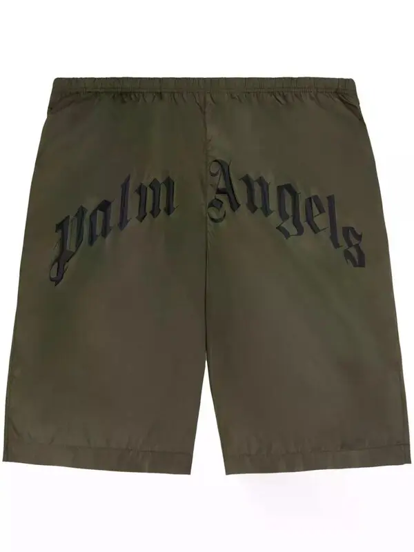 Palm Angels Curved-logo Swim Shorts - Green