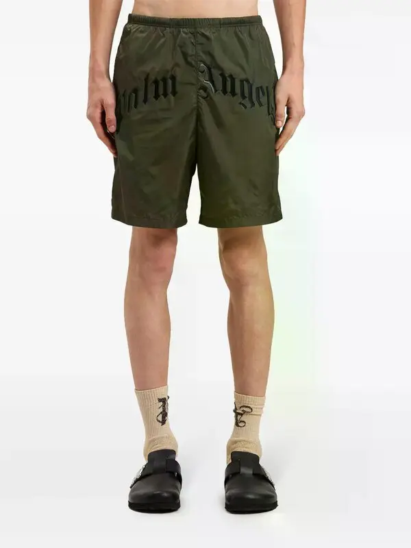 Palm Angels Curved-logo Swim Shorts - Green
