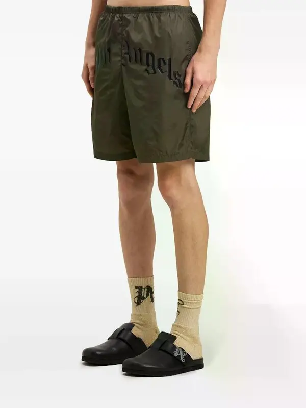 Palm Angels Curved-logo Swim Shorts - Green