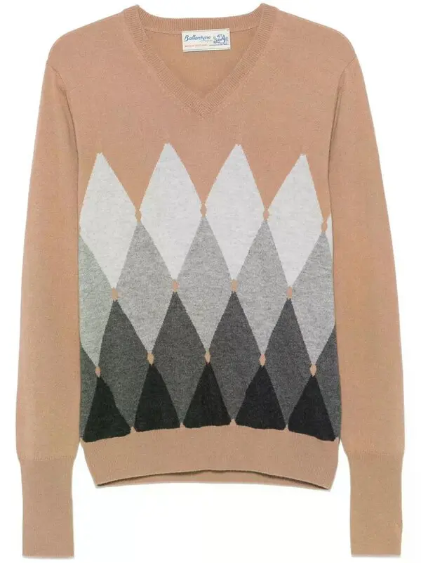 BALLANTYNE Diamond-pattern V-neck Cashmere Sweater