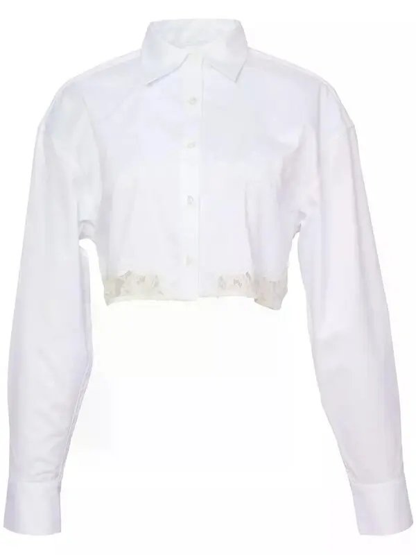 FLEUR DU MAL Poplin Cropped Shirt With Lace Trim