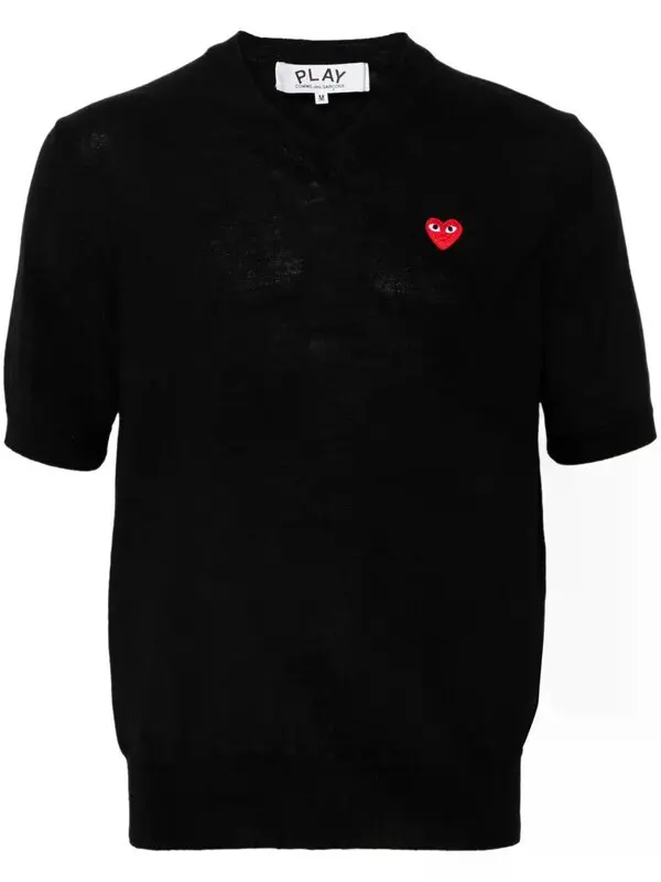 Play Comme Des Garcon Heart-patch V-neck Jumper - Black