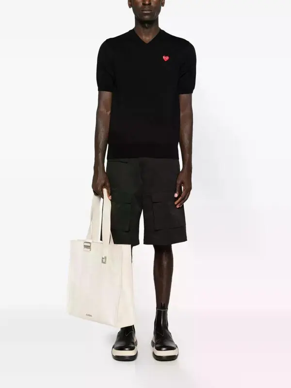 Play Comme Des Garcon Heart-patch V-neck Jumper - Black