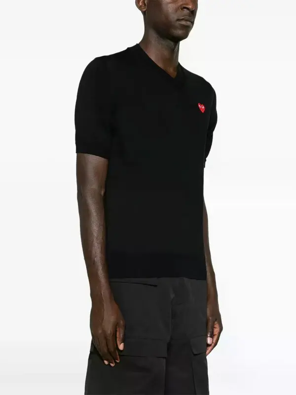 Play Comme Des Garcon Heart-patch V-neck Jumper - Black