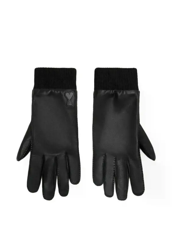 AMI Paris De Coeur Leather Gloves - Black