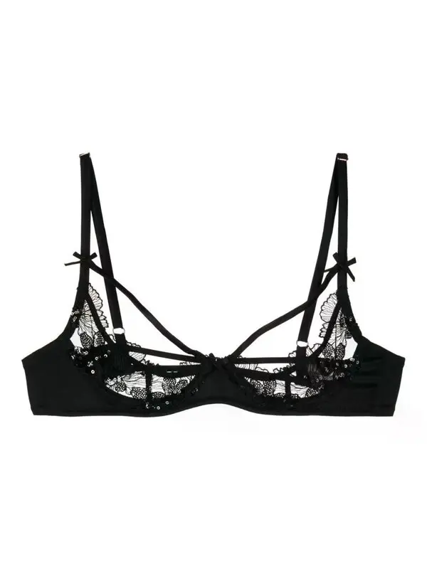 FLEUR DU MAL Sequin Violet Floral-lace Ouvert Bra