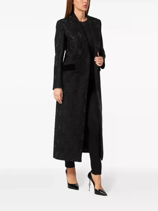 Philipp Plein Monogram Crystal Double-breasted Coat