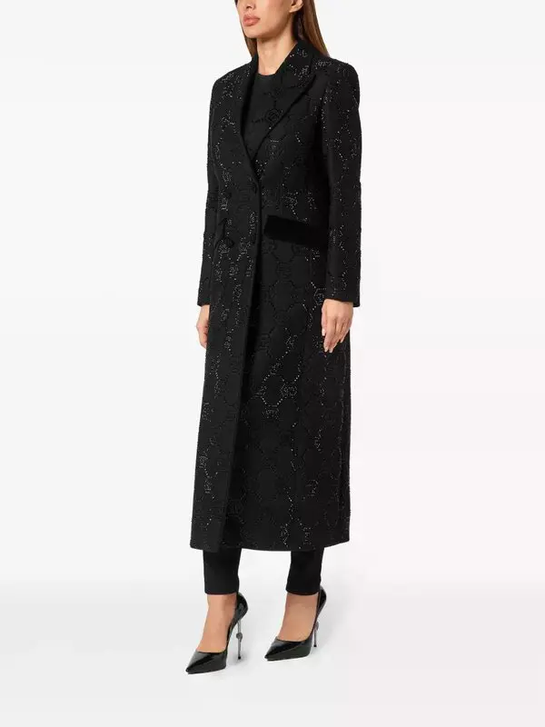 Philipp Plein Monogram Crystal Double-breasted Coat