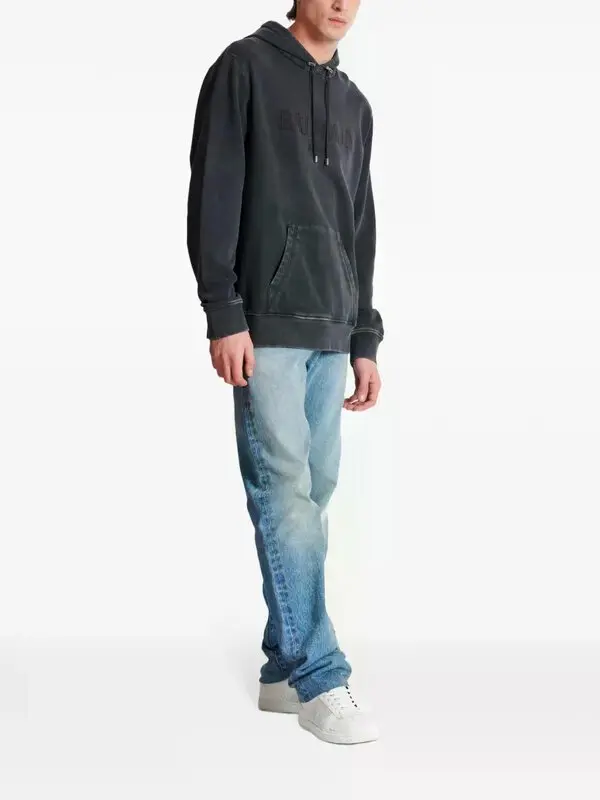 Balmain Logo Embroidered Hoodie - Grey