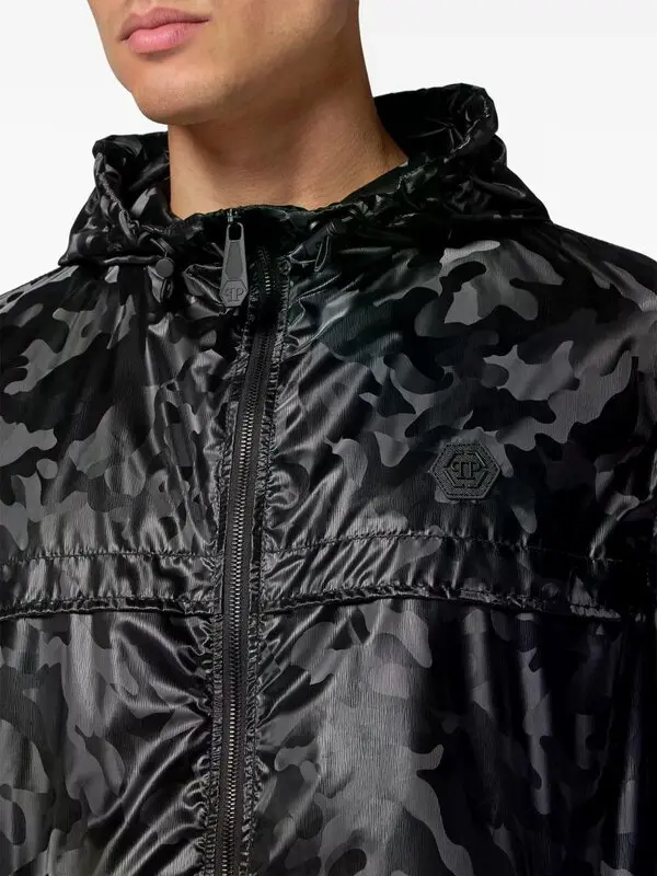 Philipp Plein Camouflage Print Hooded Windbreaker