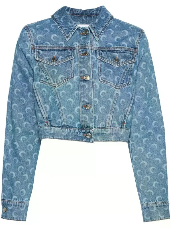 MARINE SERRE Crescent Moon Print Denim Jacket - Blue