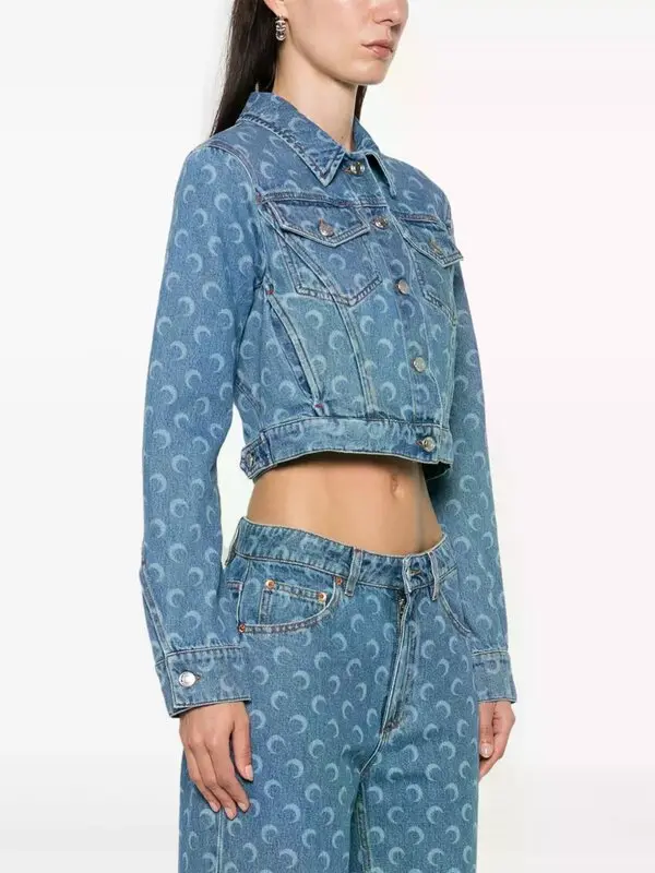 MARINE SERRE Crescent Moon Print Denim Jacket - Blue