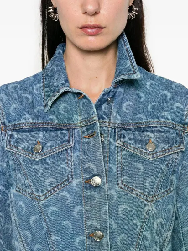MARINE SERRE Crescent Moon Print Denim Jacket - Blue