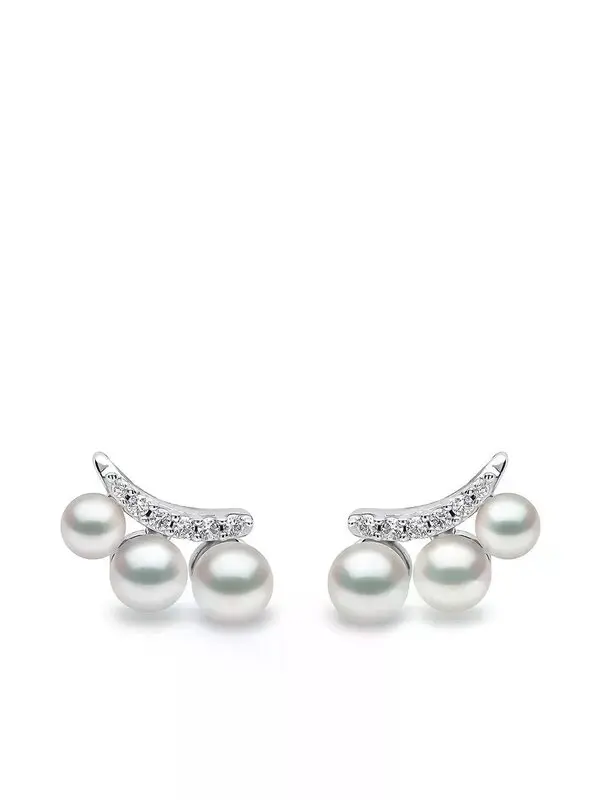 Yoko London 18kt White Gold Diamond And Akoya Pearl Stud Earrings - Silver