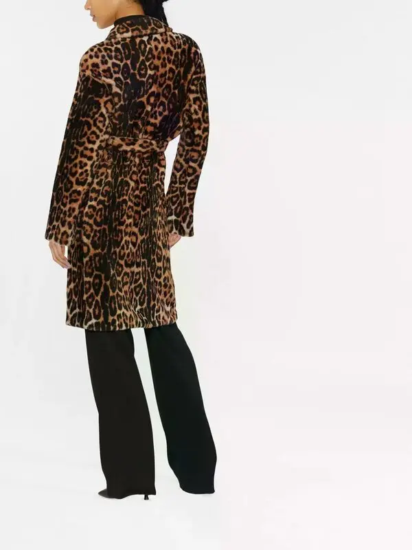 YVES SALOMON Leopard Print Belted Coat