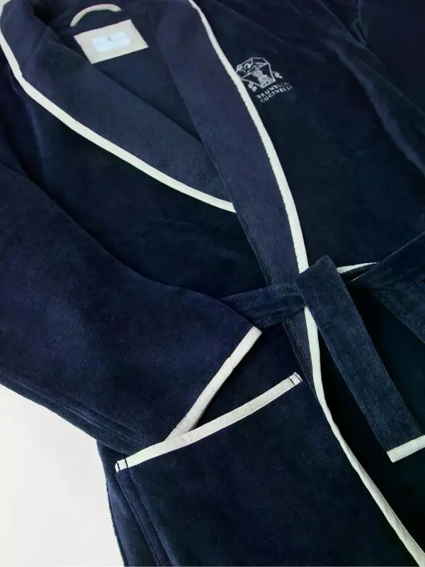 Brunello Cucinelli Logo-embroidered Bathrobe - Blue
