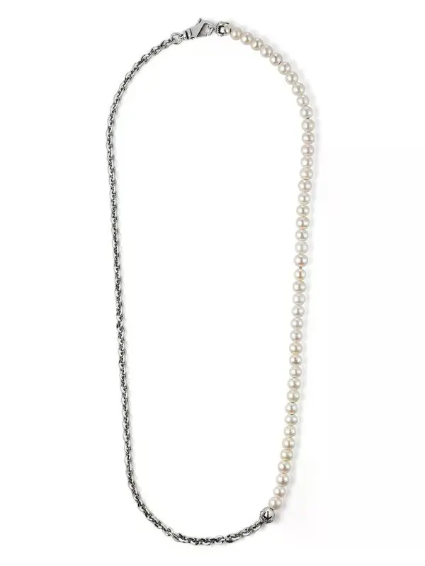 Emanuele Bicocchi Half Pearl Chain Necklace - Silver