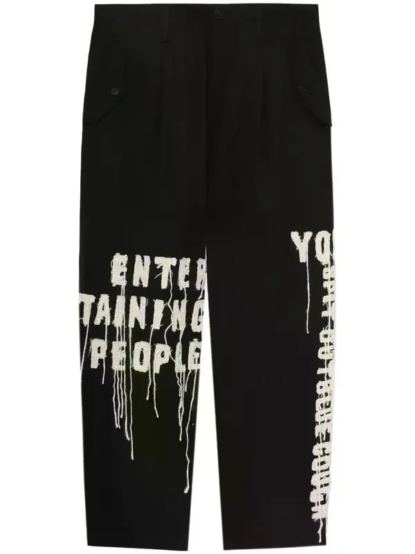 Yohji Yamamoto Embroidered Wool Trousers - Black